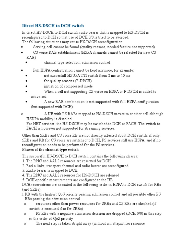 Direct HS-DSCH To DCH Switch Nokia | PDF | High Speed Packet Access ...