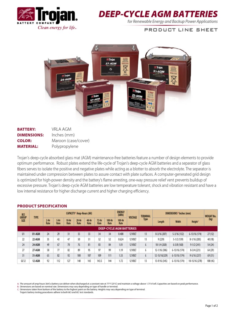 Deep-Cycle Agm Batteries: Product Line Sheet | PDF | Science ...