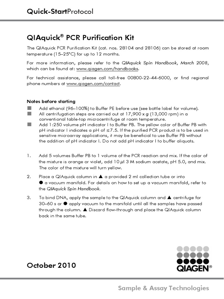 QIAquick PCR Purification Kit EN PDF | PDF | Polymerase Chain Reaction ...
