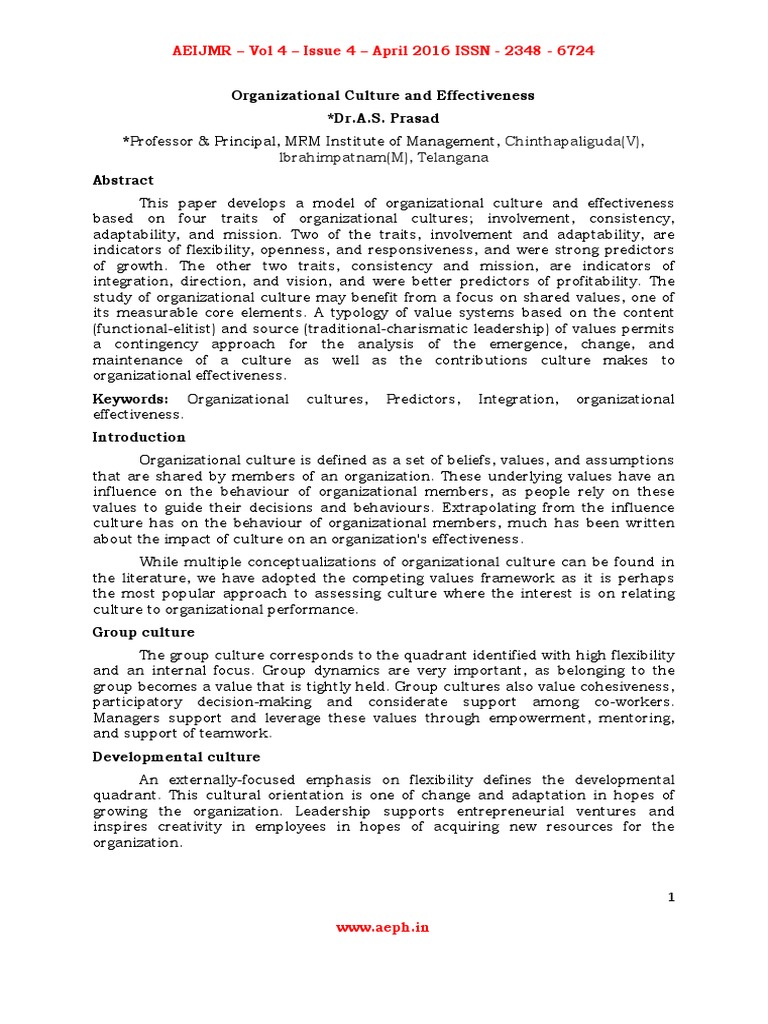 Organizational Culture and Effectiveness | PDF | Organizational Culture ...