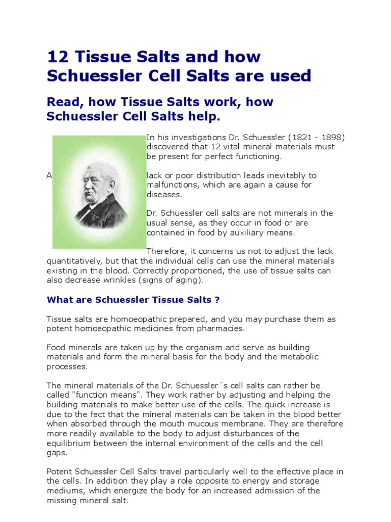 12 Tissue Salts and How Schuessler Cell Salts Are Used | PDF | Tissue ...