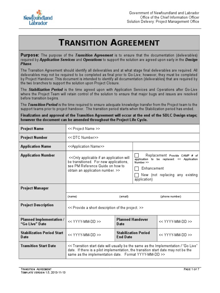 Transition Agreement Template | PDF | Credential | Project Management