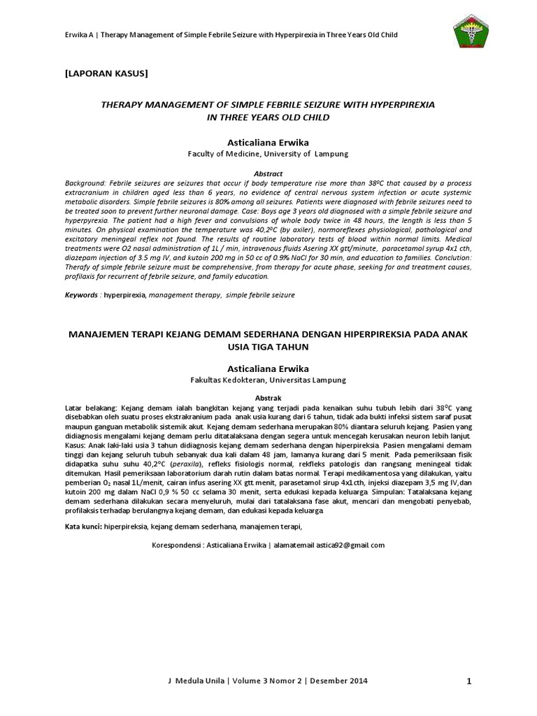 Management of Febrile Seizures in Children | PDF | Wellness