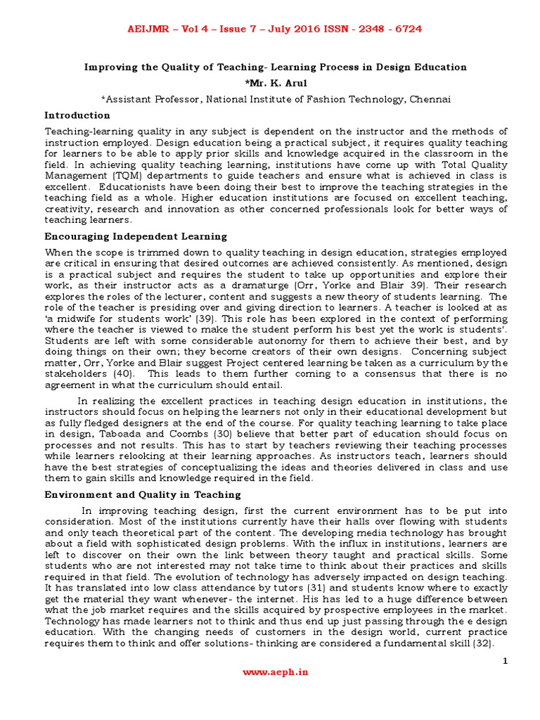 Improving The Quality of Teaching - Learning Process in Design ...