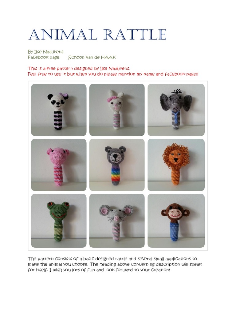 Pattern Animal Rattle | PDF | Crochet | Clothing