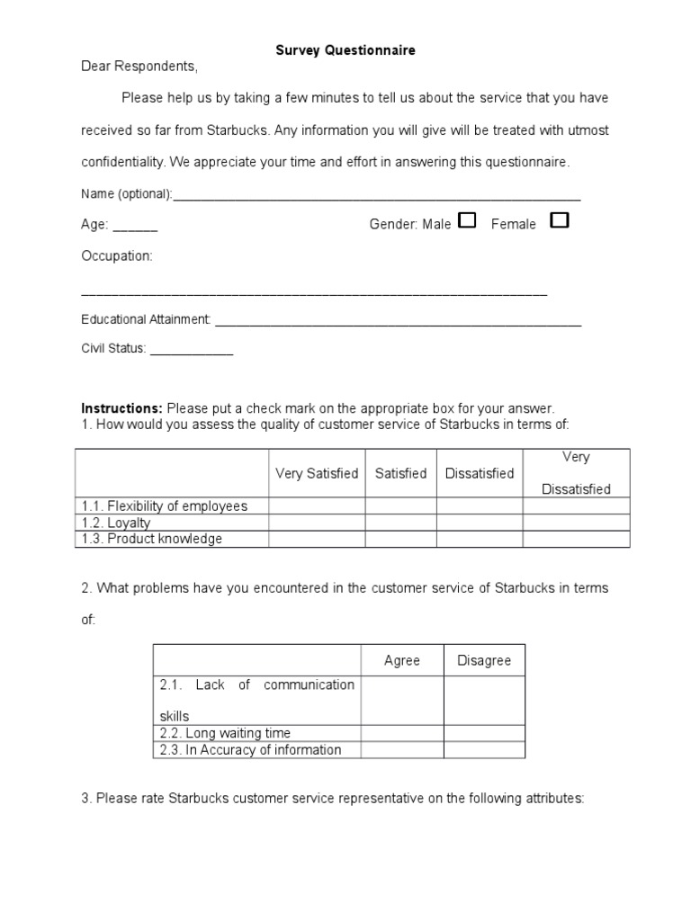 Survey Questionnaire: Name (Optional) | PDF