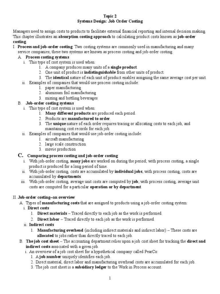 Job Order Costing Lecture Notes | PDF | Cost Of Goods Sold | Debits And ...