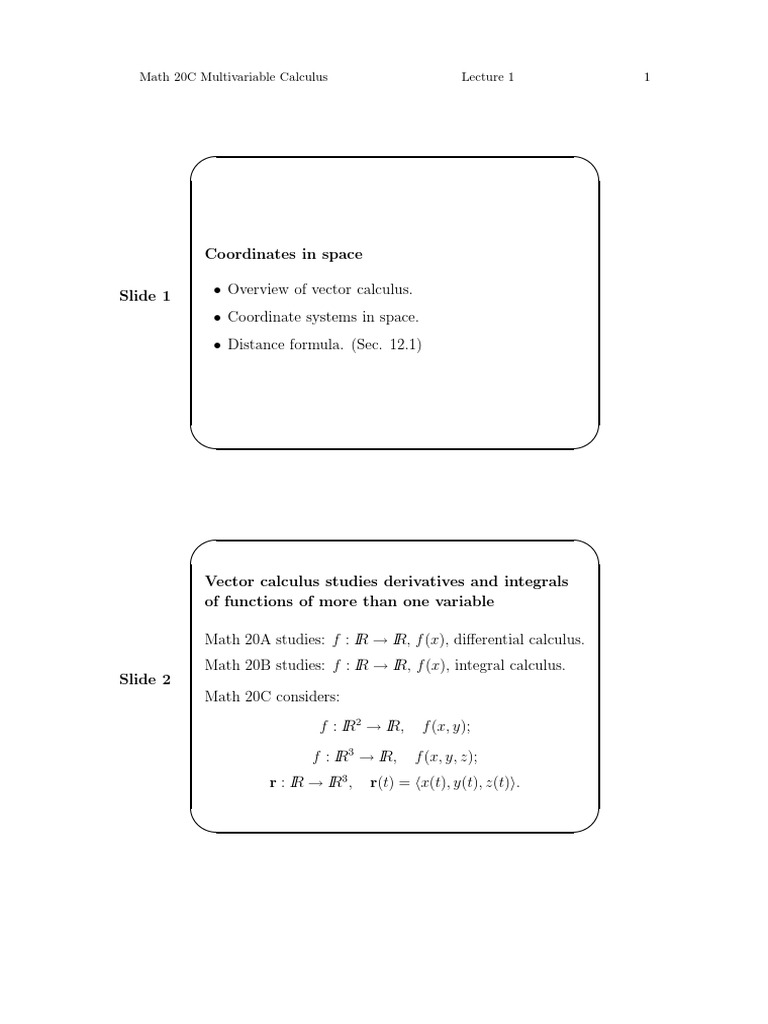 Math 20C Multivariable Calculus 1 | PDF | Euclidean Vector | Sphere