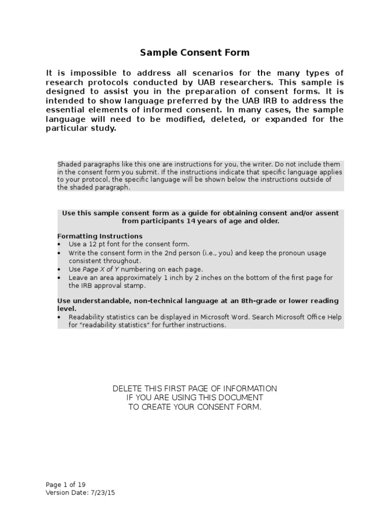 206 Sample Consent Form | PDF | Clinical Trial | Institutional Review Board