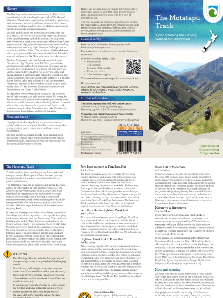 Motatapu Track Brochure | PDF | Trail | Physical Geography