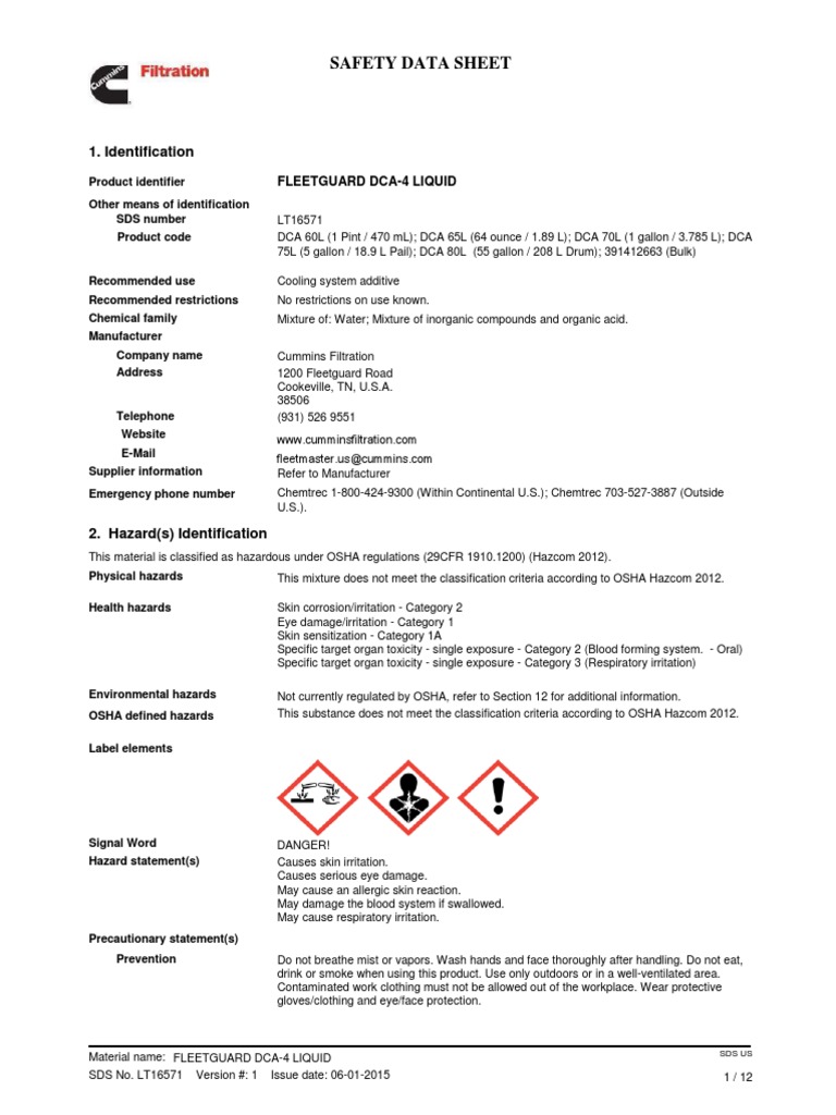 Fleetguard DCA-4 Liquid - Cummins Filtration (Former Fleetguard Inc) PDF | PDF