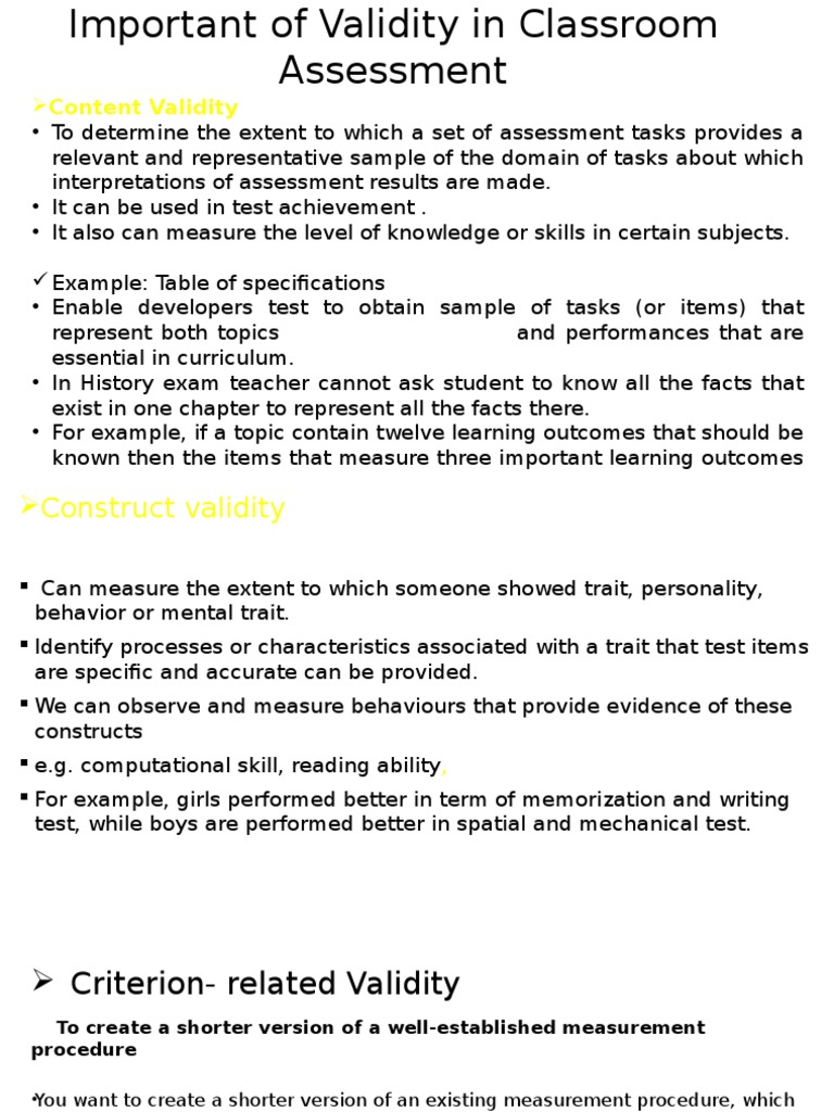 Validity in Classroom Assessments | PDF | Validity (Statistics) | Test ...