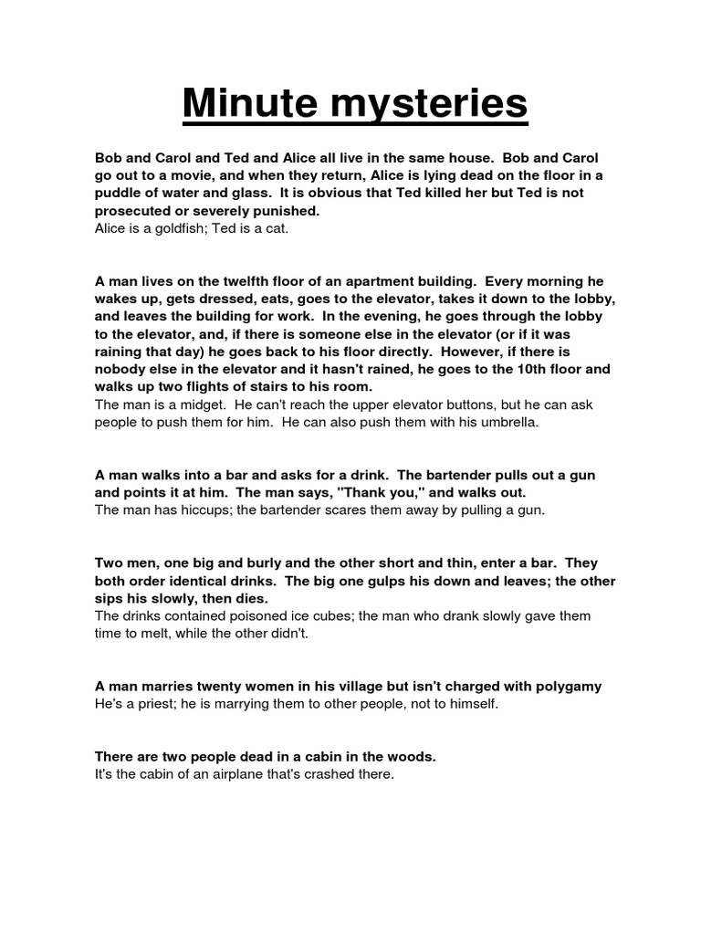 Minute Mysteries: Concise Explanations for Curious Scenarios | PDF