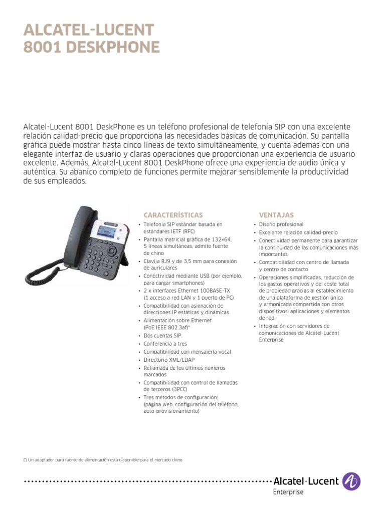 8001 DeskPhone Datasheet ES | PDF | protocolo de Iniciacion de Sesion | Calidad de servicio
