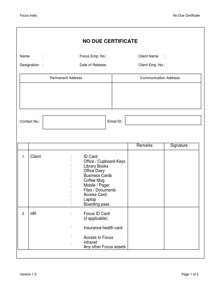 No Due Certificate | PDF