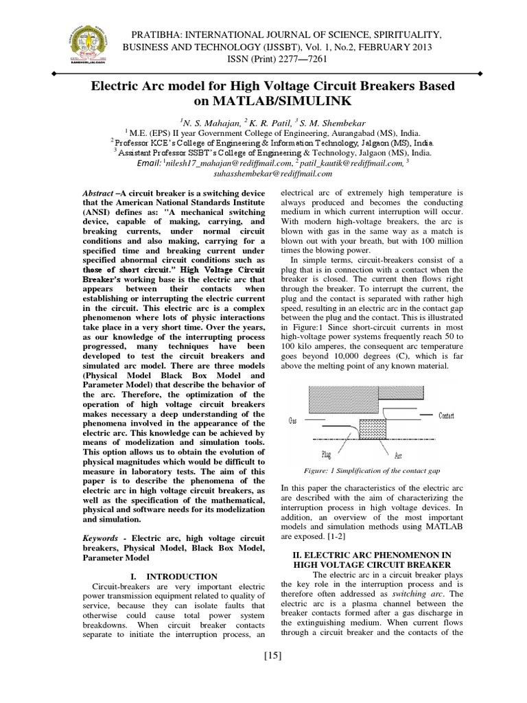3 Electric Arc Model For High Voltage Circuit Breakers Based On Matlab ...