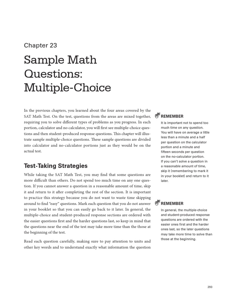 Official Sat Study Guide CH 23 Sample Math Questions Multiple Choice ...