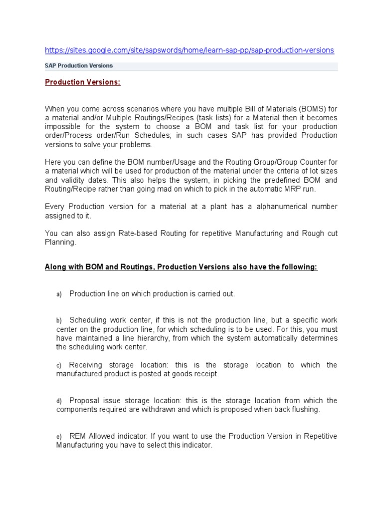 SAP Production Versions | Download Free PDF | Scheduling (Production ...