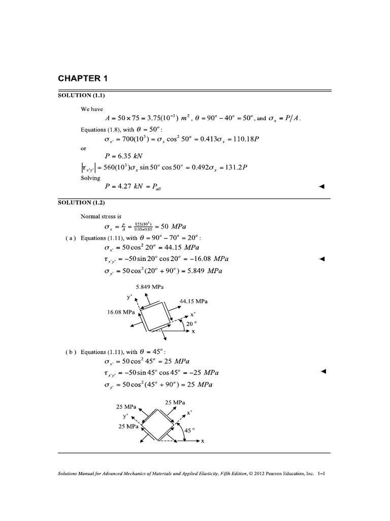Advanced Mechanics of Materials and Applied Elasticity 5th Edition Chapter 01 | PDF