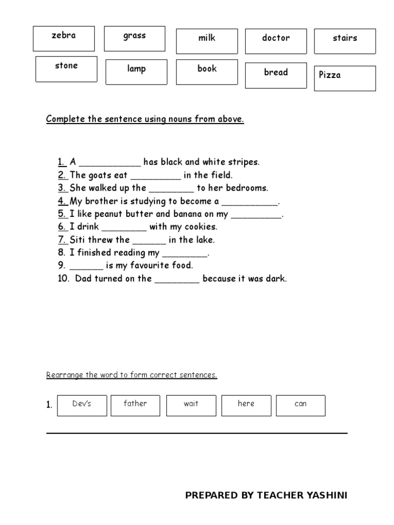 Complete The Sentence Using Nouns From Above | PDF