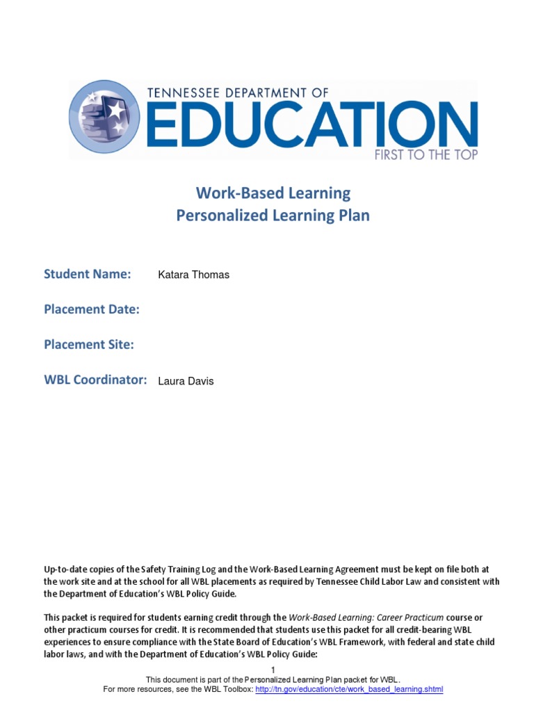 WBL Personalized Learning Plan Packet | PDF | Learning | Employment