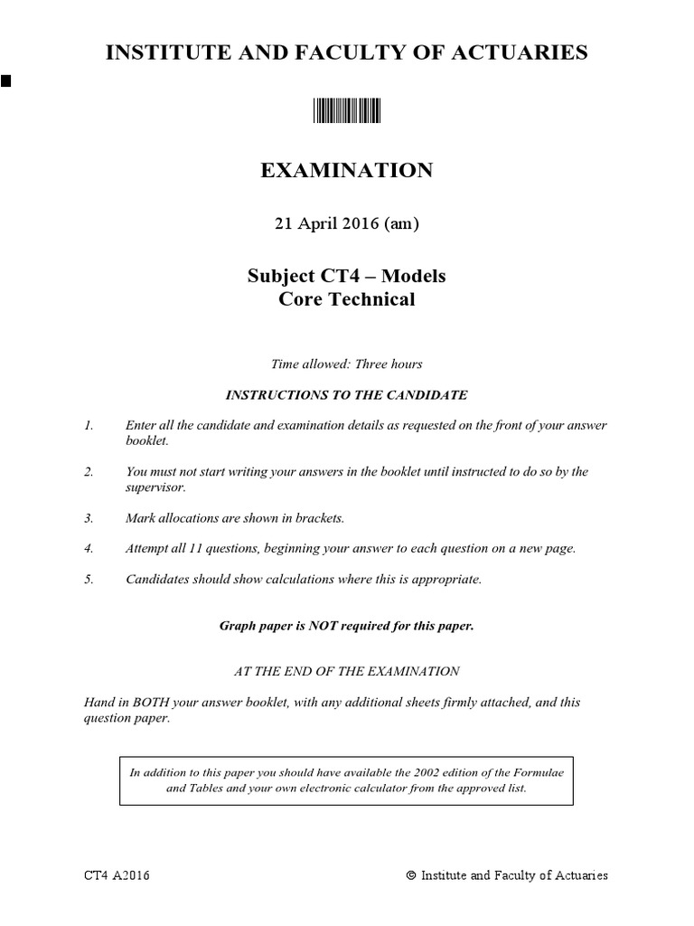 IandF CT4 201604 Exam | PDF