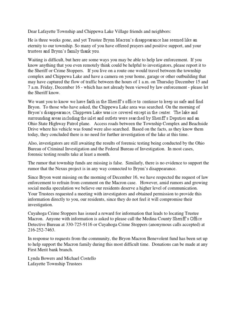 Letter To Residents From Lafayette Township Trustees | PDF