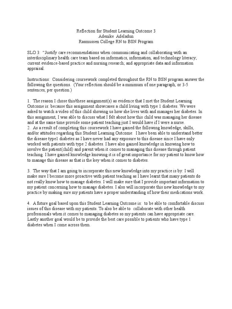 RN to BSN Reflection on SLO 3 | PDF