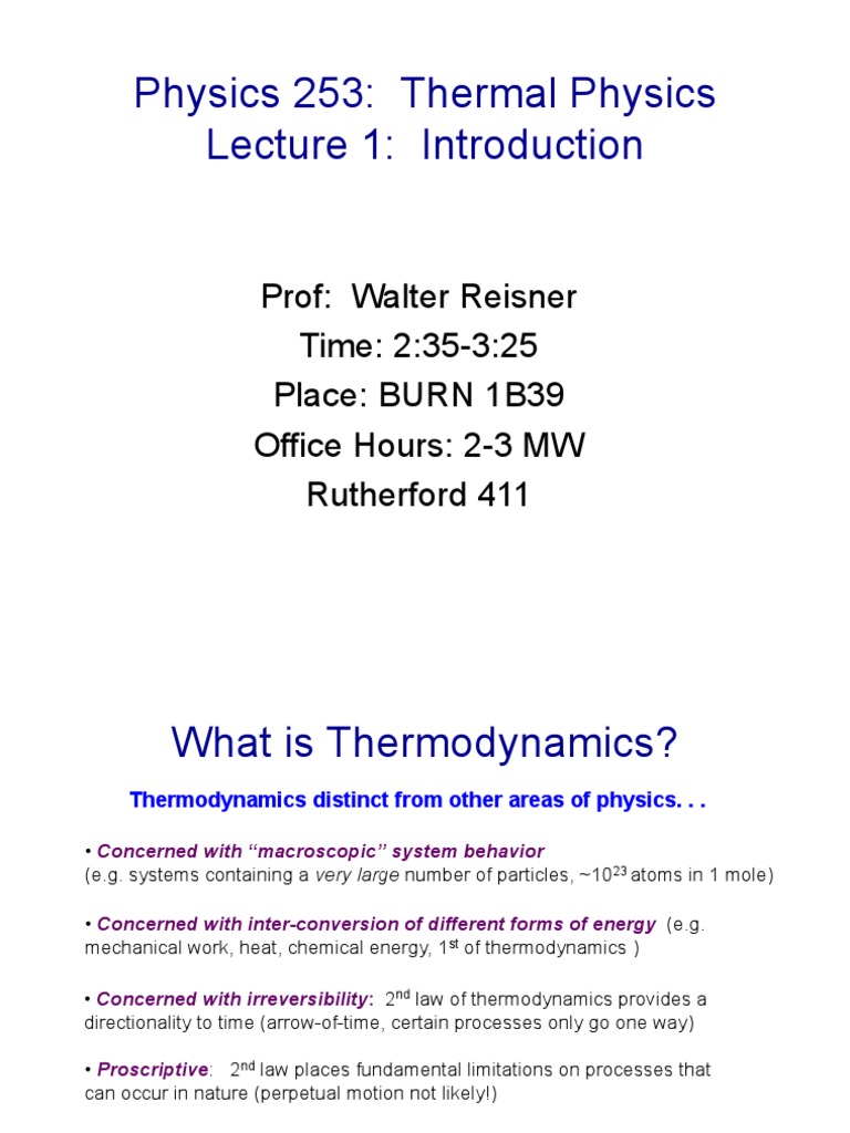 Phys 253 Thermal Physics | PDF | Thermodynamic Equilibrium | Temperature