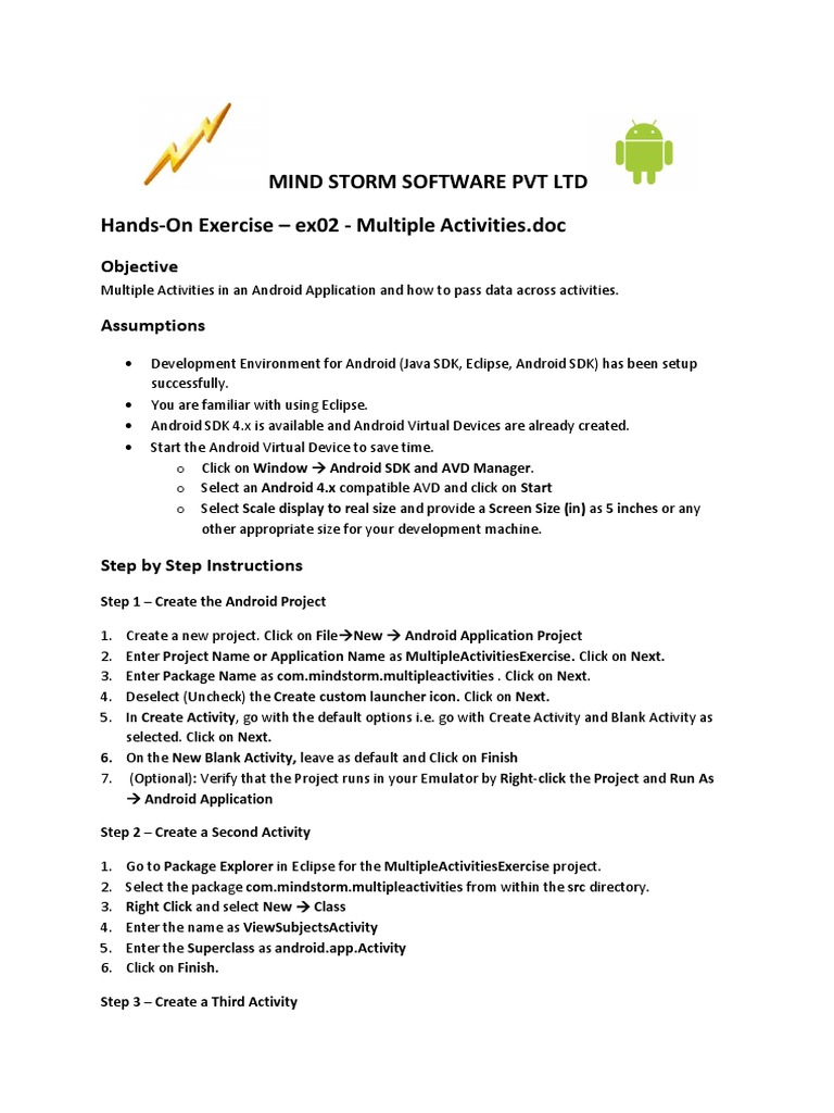 Ex02 - Multiple Activities | PDF | Eclipse (Software) | Android (Operating System)