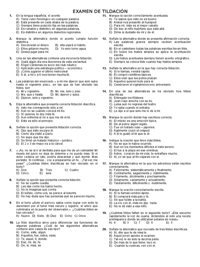 Examen de Tildación y Acentuación | PDF | Palabra | Lingüística