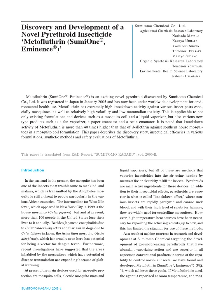 Novel Pyrethroid Insecticide Metofluthrin (SumiOne ®, Eminence ®) ' | PDF | Drug Metabolism | Oxygen