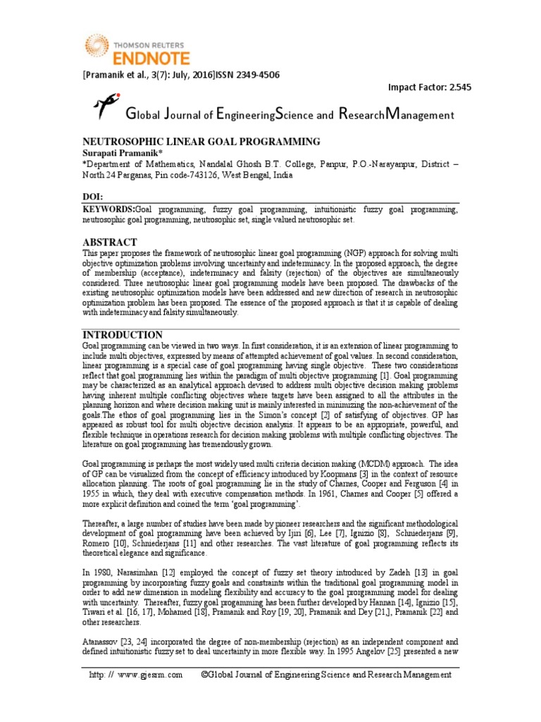 Neutrosophic Linear Goal Programming | PDF | Mathematical Optimization | Applied Mathematics