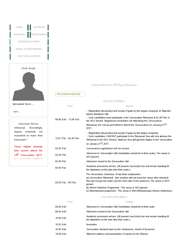 NIT Rourkela Convocation Schedule 2017 | PDF