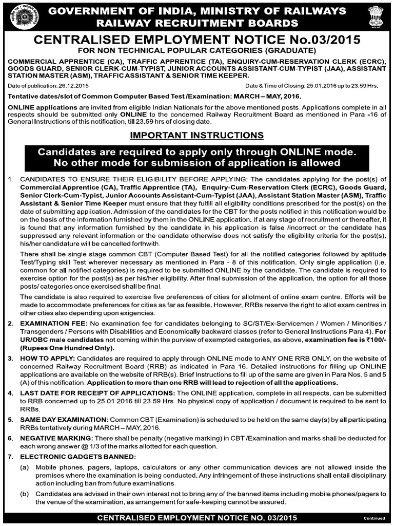 Railways Notification PDF | PDF