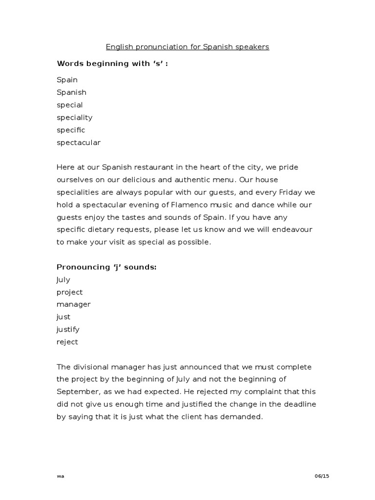 English Pronunciation For Spanish Speakers | PDF