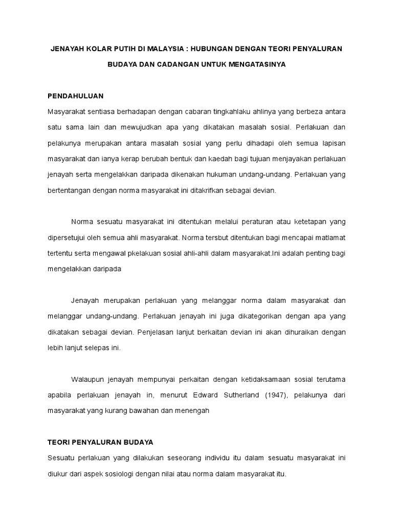 Jenayah Kolar Putih Di Malaysia: Hubungan Dengan Teori Penyaluran ...