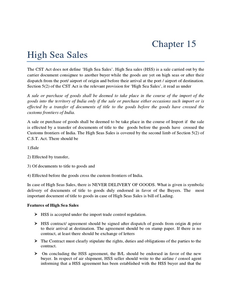 Key Features and Legal Requirements of High Sea Sales Transactions in ...