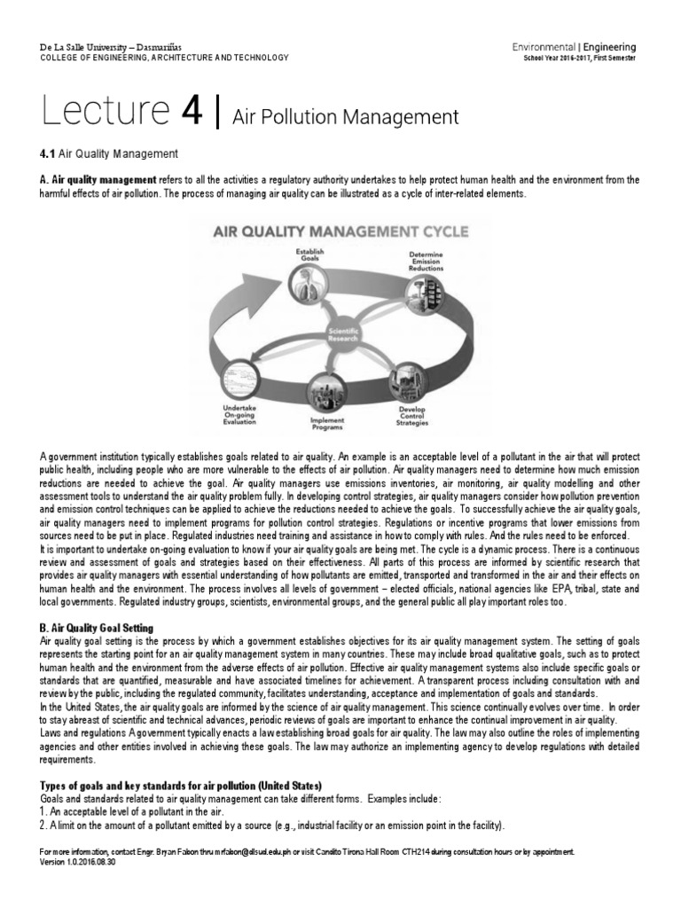 Lecture 4 - Air Pollution Management | PDF
