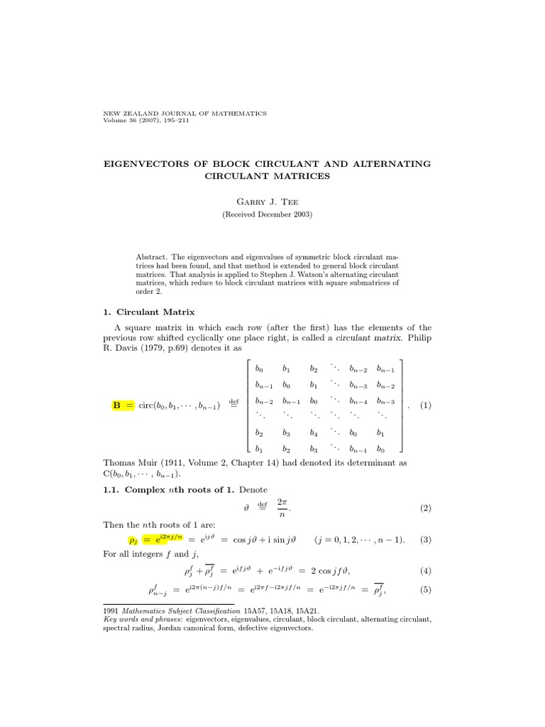 Circulant Matrix | PDF