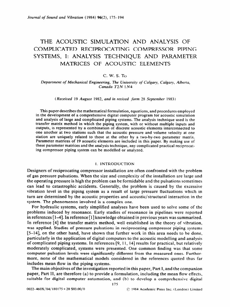 Acoustic Simulation and Analysis of Reciprocating Compressor Piping ...