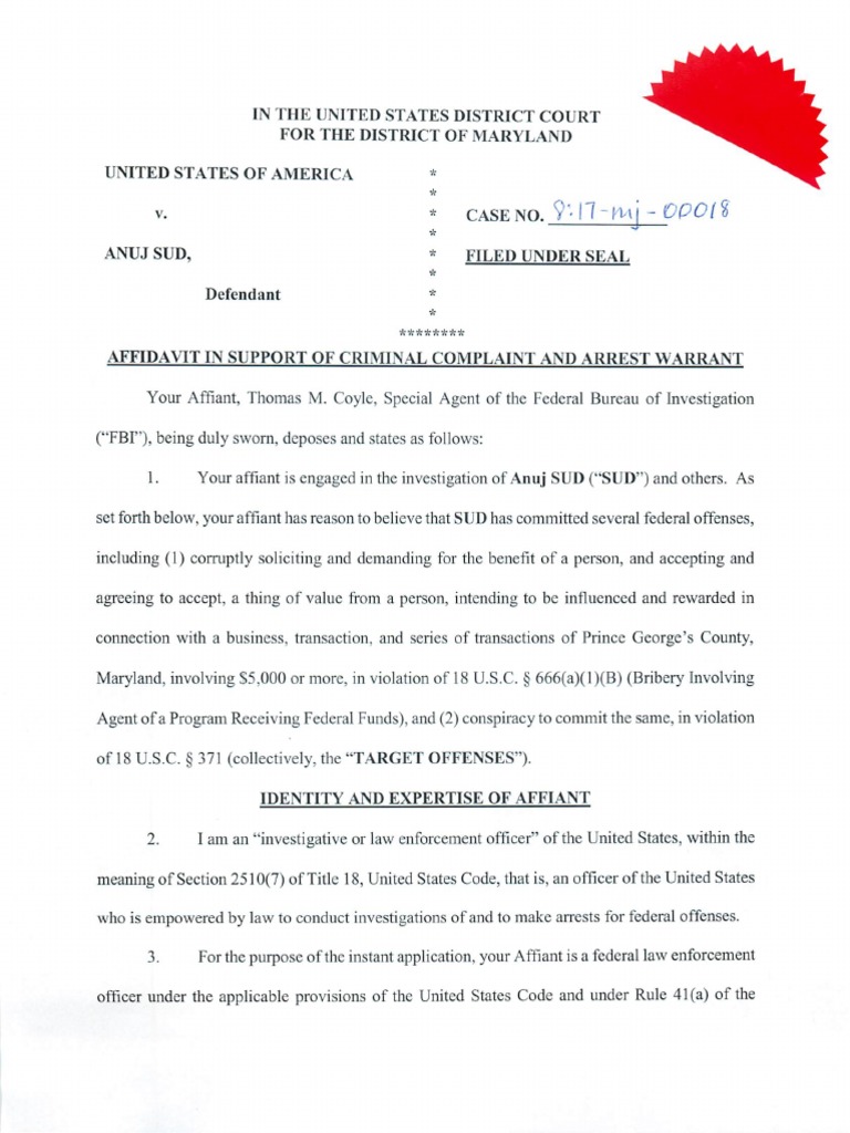 Sud - Criminal Complaint-Affidavit | PDF | Special Agent | Affidavit