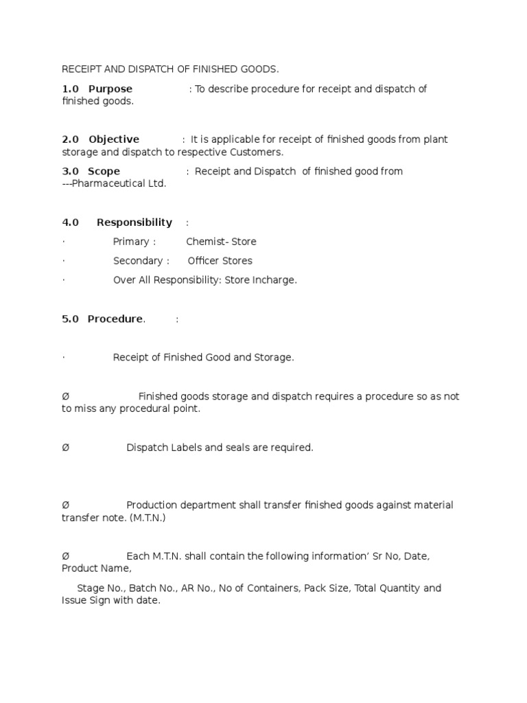 Receiving and Dispatch of Goods SOP and Template | PDF | Invoice | Goods
