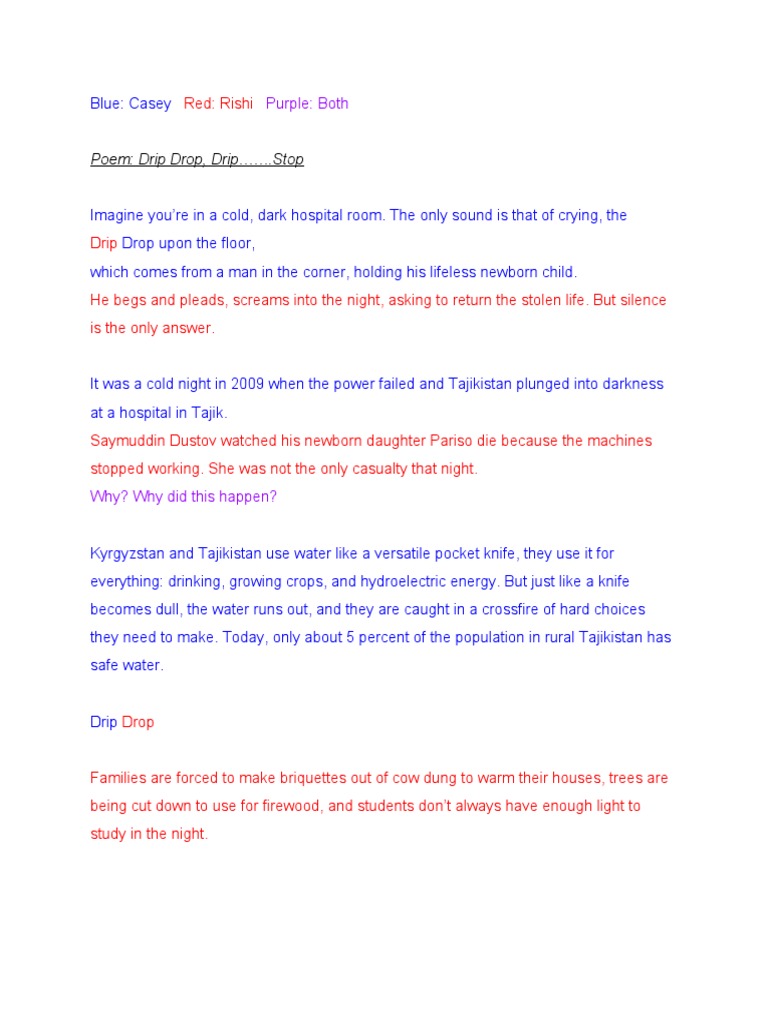 Poem: Drip Drop, Drip .Stop: Purple: Both | PDF | Nature