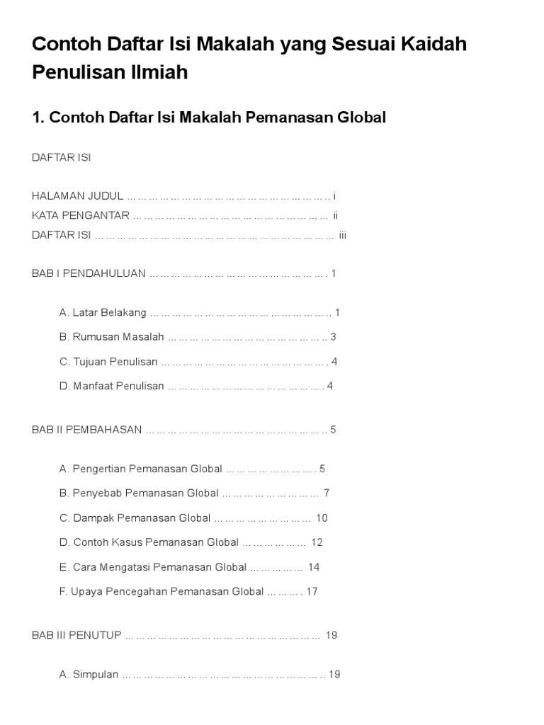 Contoh Daftar Isi Makalah Yang Baik Dan Benar - Kliping | PDF