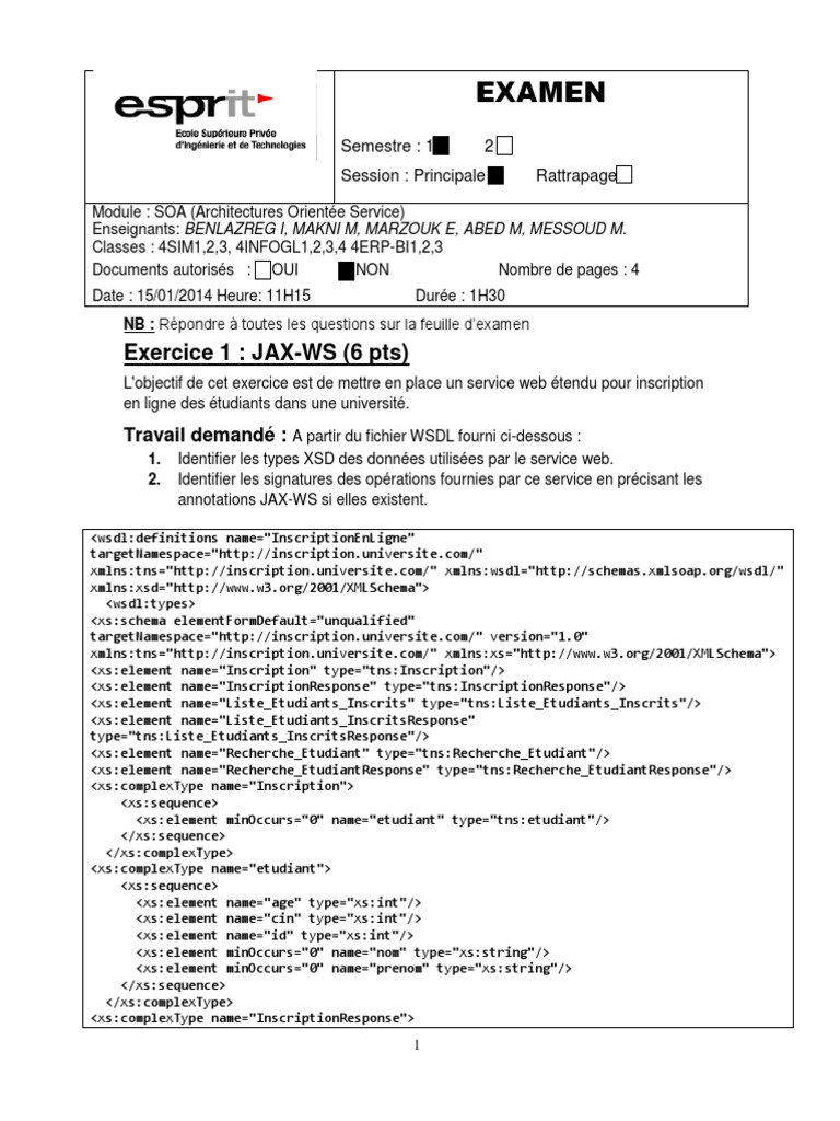 Examen Soa Janv2014 | PDF | Parameter (Computer Programming) | World Wide Web Consortium