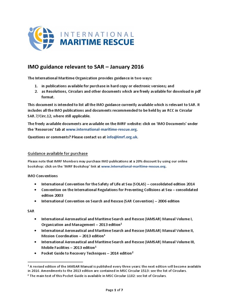 IMO SAR Guidance Jan 16 PDF | PDF