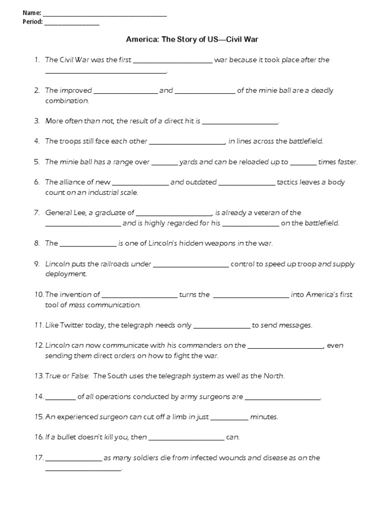 America The Story of Us - Civil War Video Questions PDF | PDF