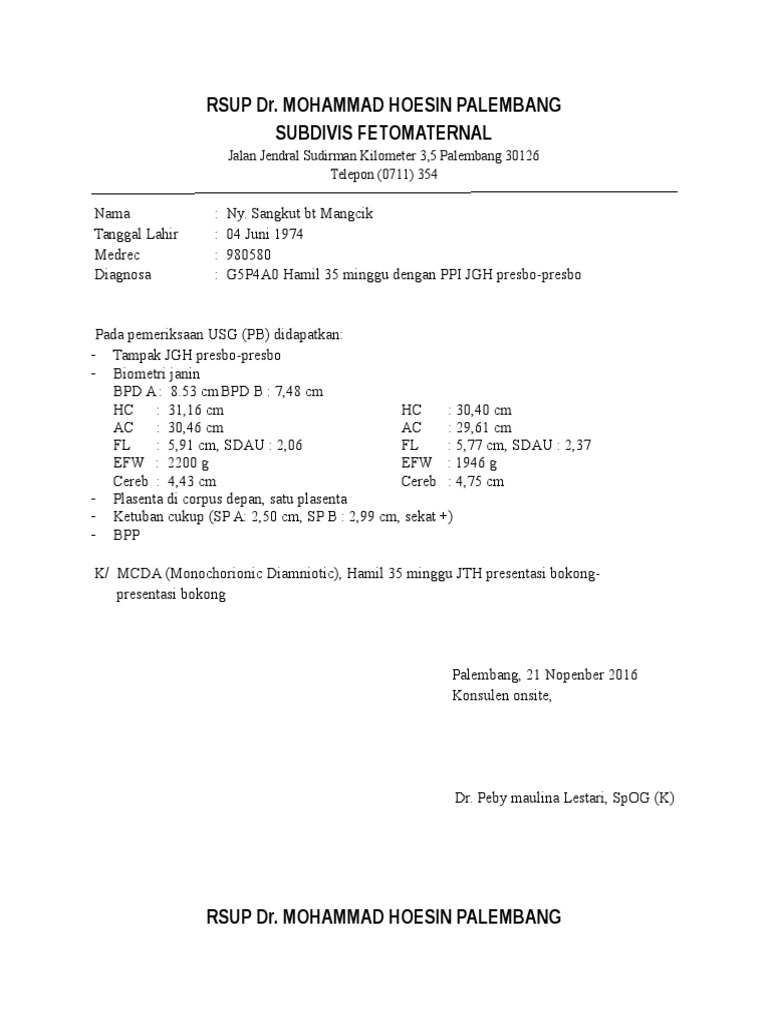 Format Usg Fetomaternal | PDF
