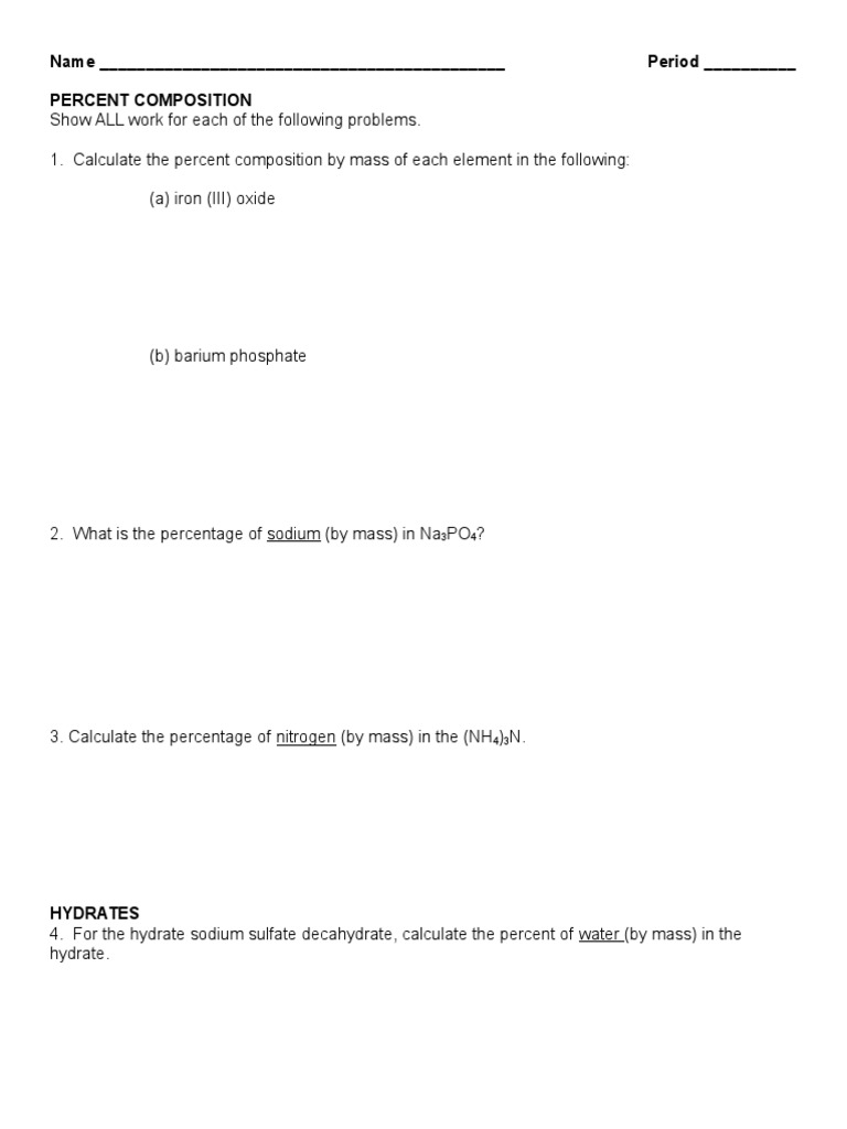 Percent Composition & Hydrates & Empirical Formulas | PDF | Mole (Unit ...